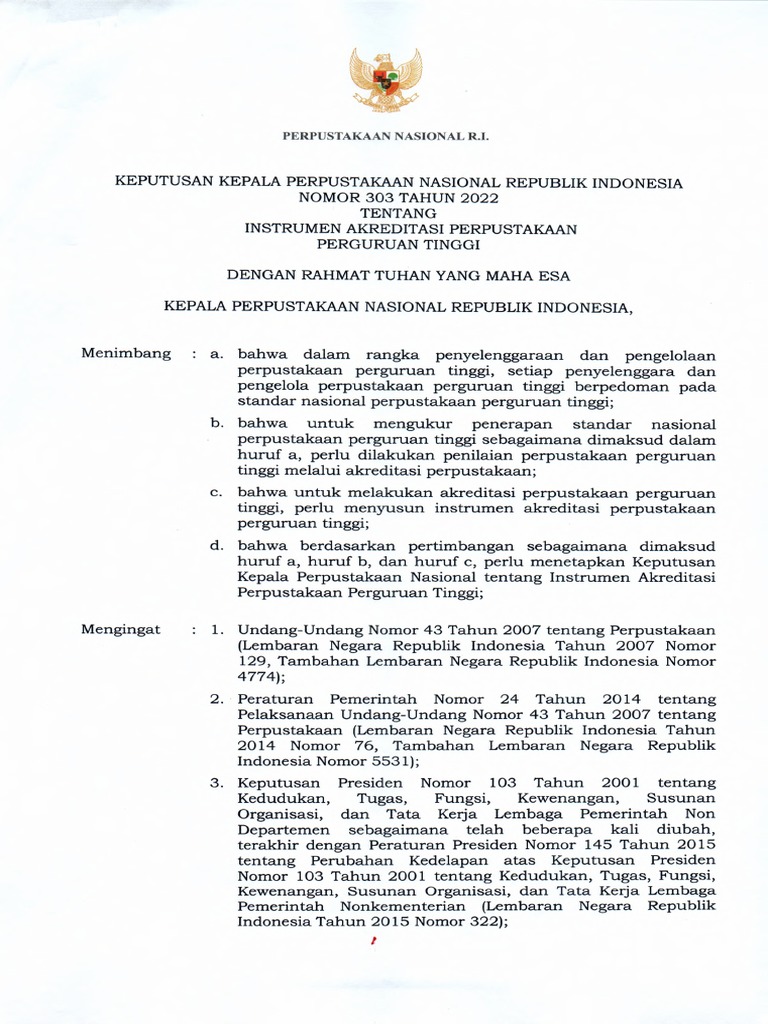 SK 303 Instrumen Akreditasi Perpustakaan Perguruan Tinggi | PDF SK 303 Instrumen Akreditasi Perpustakaan Perguruan Tinggi | PDF