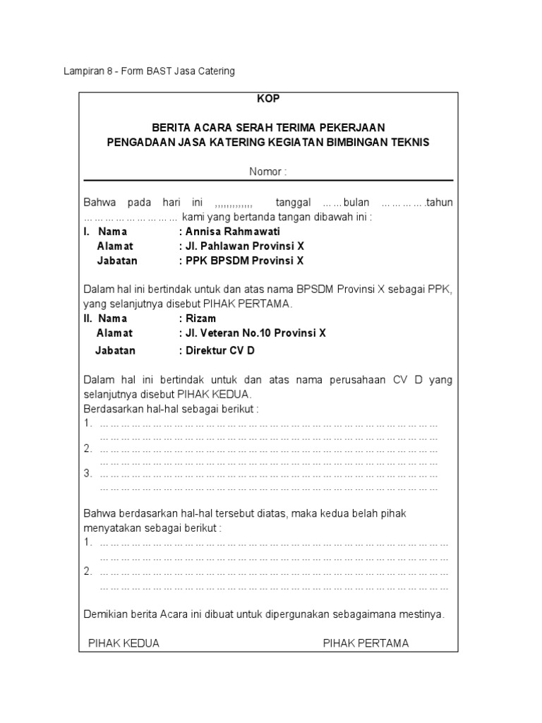 Form BAST Jasa Catering Kegiatan Bimtek | PDF