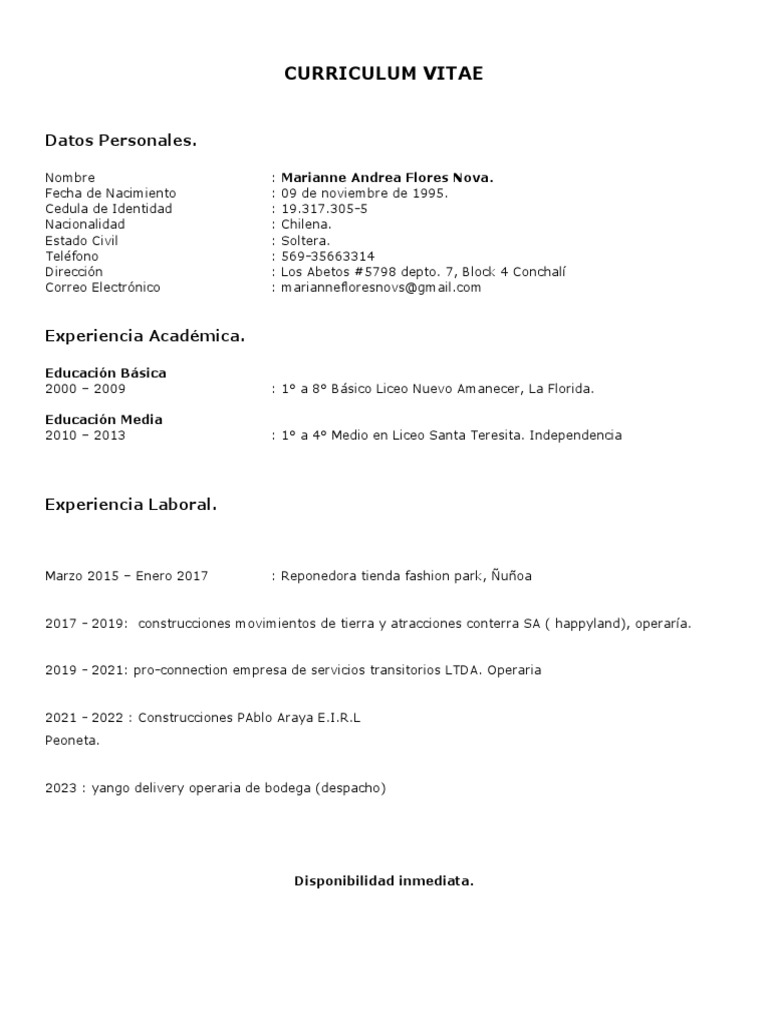 CV de Marianne Flores Nova | PDF