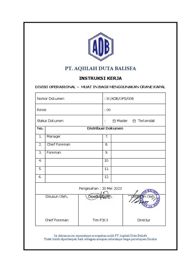 Ik-Adb-Ops-007 Instruksi Kerja Muat Inbag | PDF