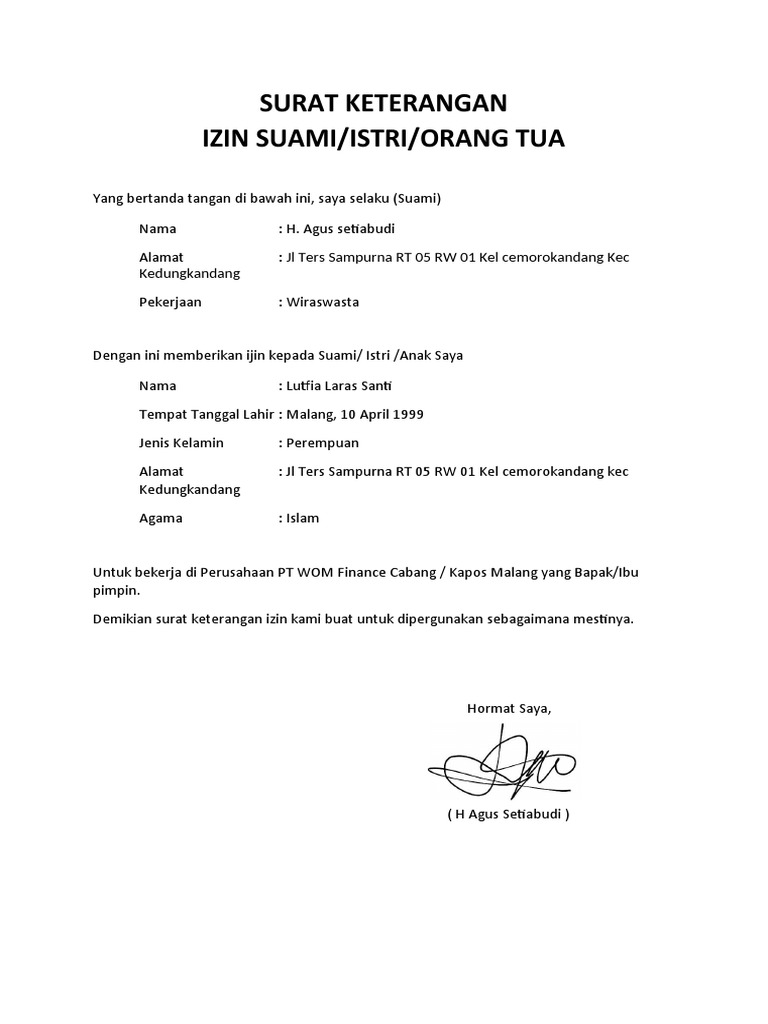 Surat Izin Suami Istri Dan Orang Tua Pdf