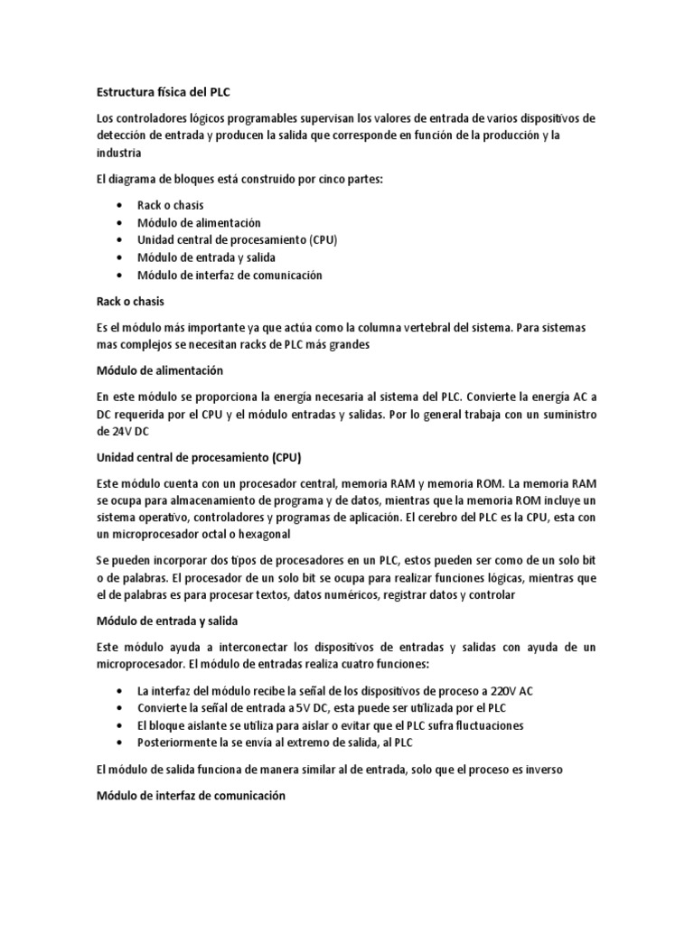 Estructura y funciones del PLC | PDF | Controlador lógico programable | Lenguaje de programación