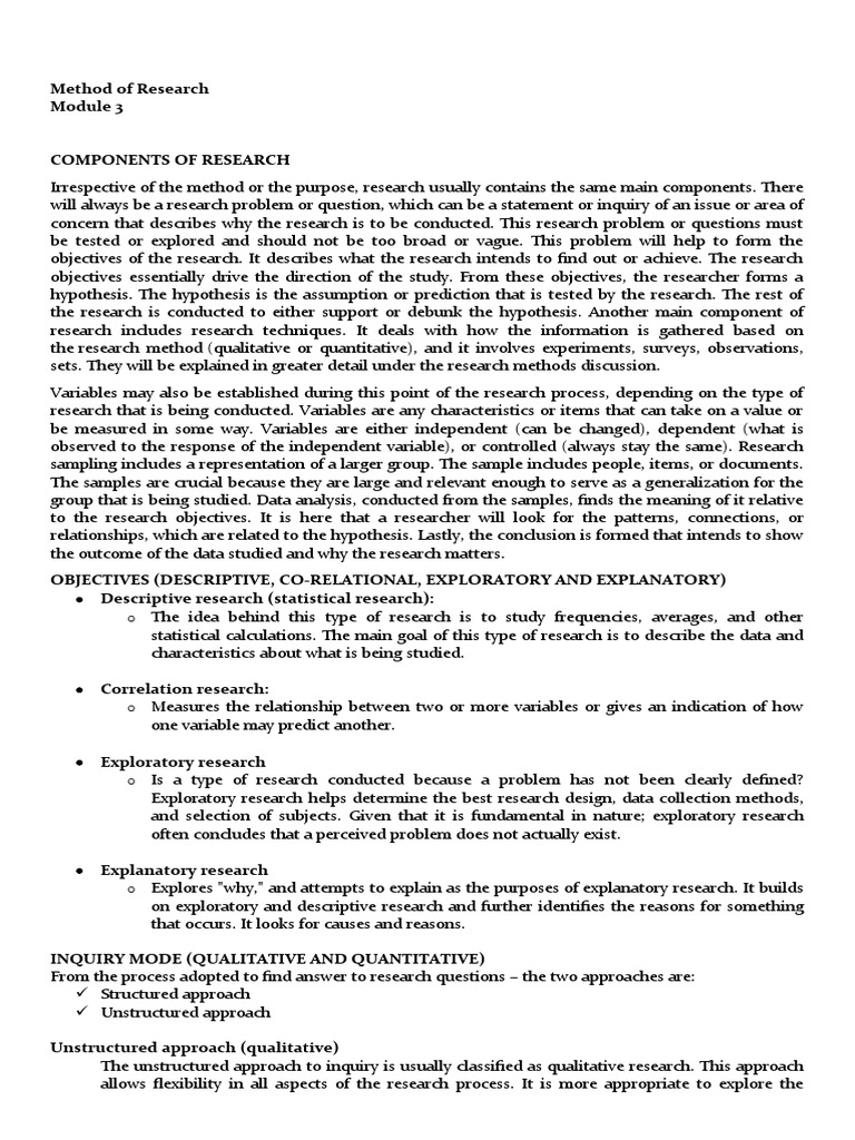 Research Module 3 Components of A Research | PDF | Methodology ...