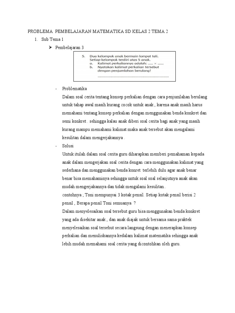 Problematika Pembelajaran SD Kelas 2 Tema 1 | PDF