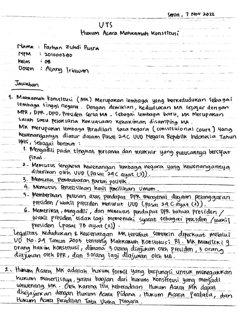 UTS Hukum Acara Mahkamah Konstitusi | PDF UTS Hukum Acara Mahkamah Konstitusi | PDF