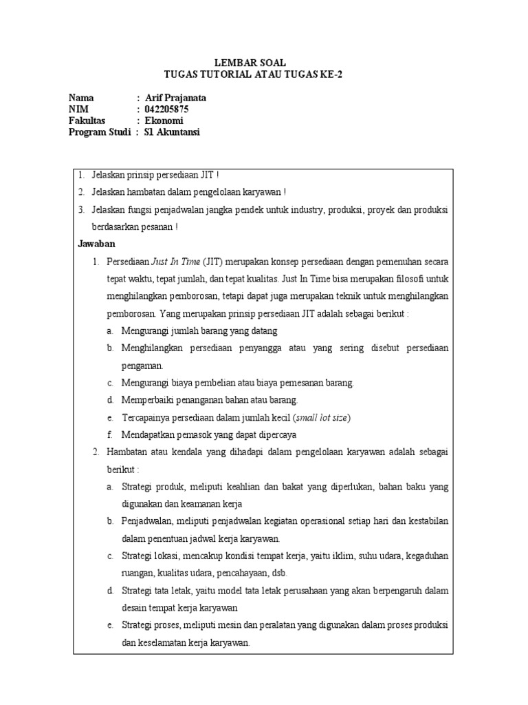 Tugas 2 - Manajemen Operasi | PDF