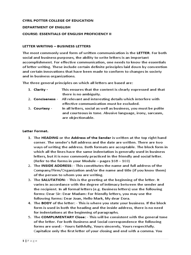 Lecture Notes - Letter Writing and Report Writing (4 ...