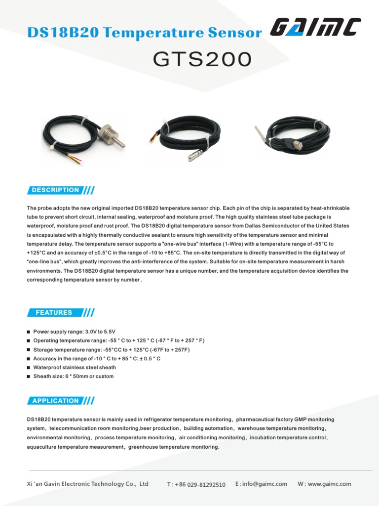 DS18B20 Temperature Sensor: Description | PDF | Sensor | Wire