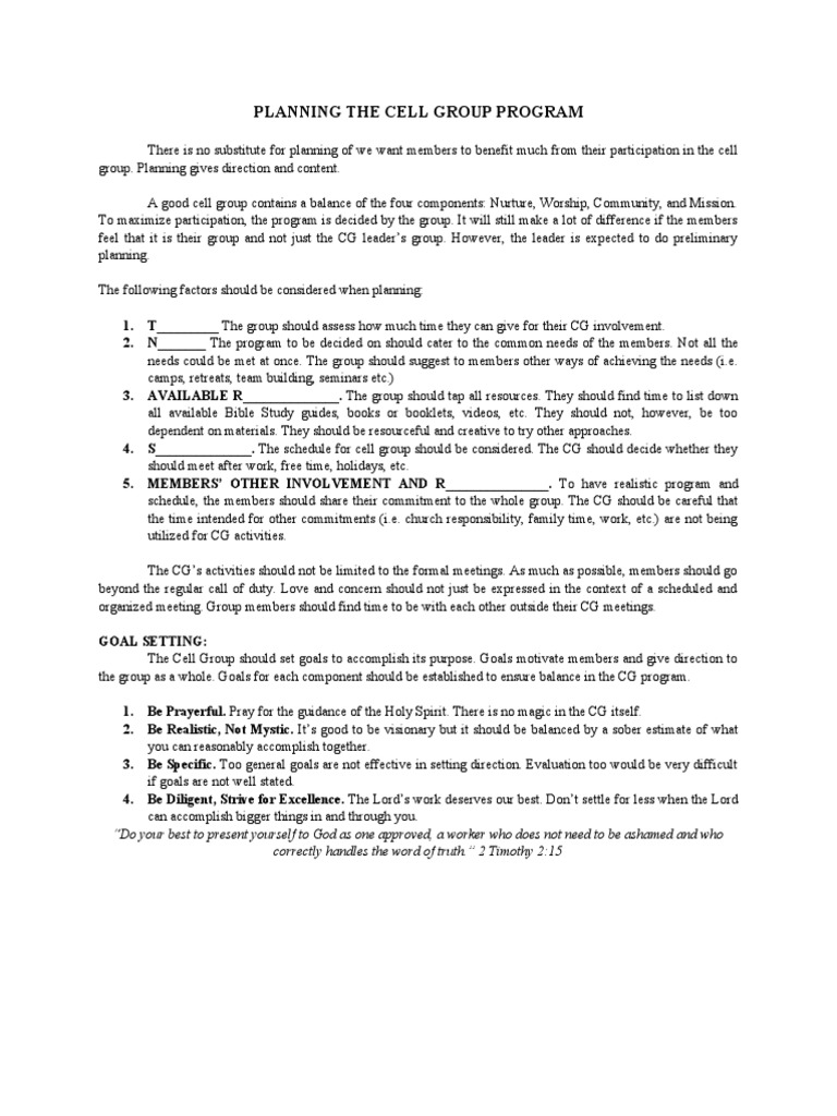 Planning Effective Cell Group Programs | PDF | Prayer | Worship