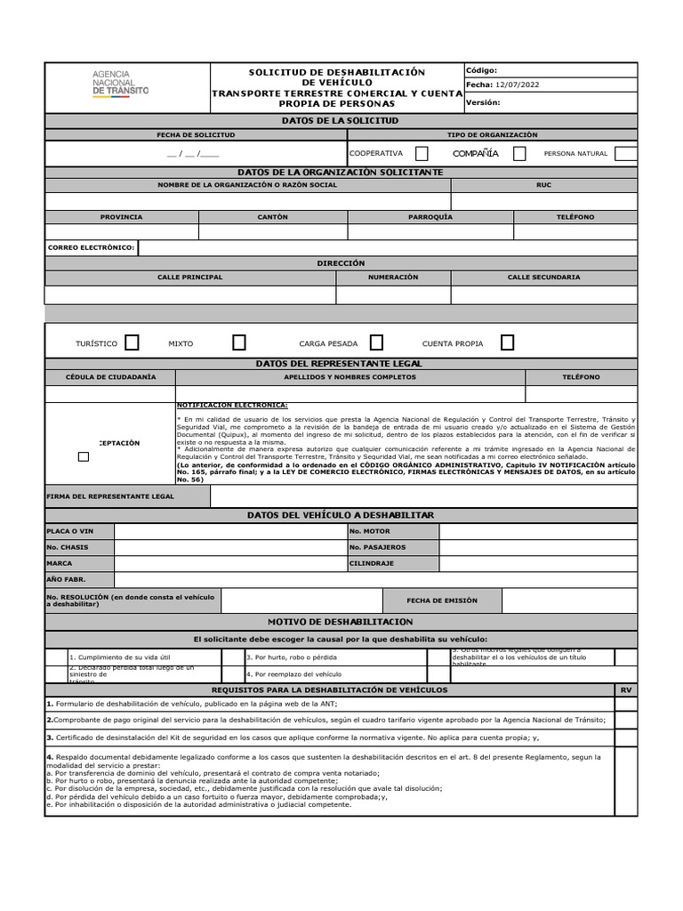 1. Formulario de Deshabilitacion de Vehiculo (18) | PDF