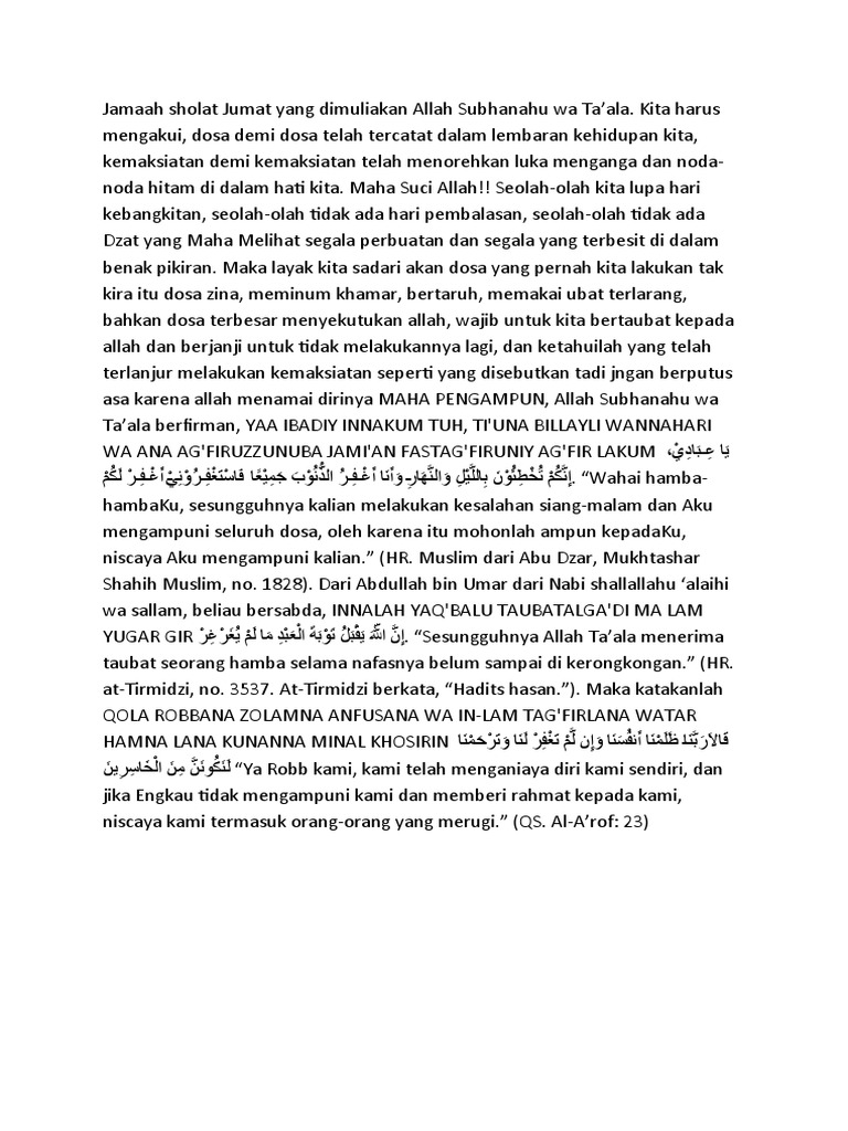 Jamaah Sholat Jumat Yang Dimuliakan Allah Subhanahu Wa Ta | PDF