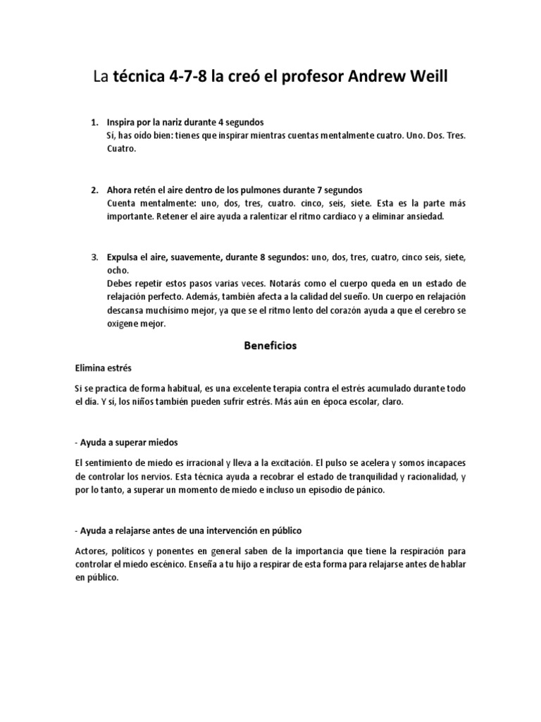 La Técnica 4-7-8 La Creó El Profesor Andrew Weill | PDF