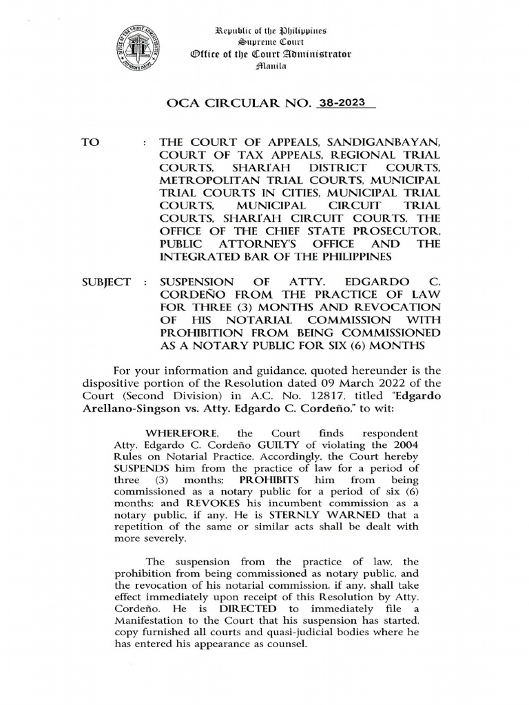 OCA Circular No. 38 2023 | PDF | Professional Ethics | Public Law