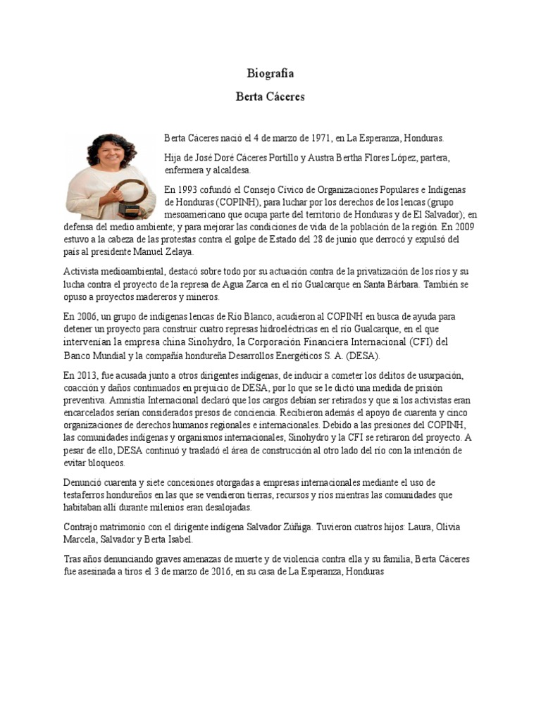 Biografía de Berta Caceres | PDF