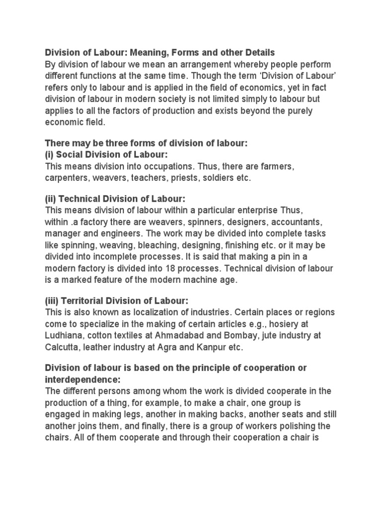 Division of Labour | PDF | Division Of Labour | Weaving
