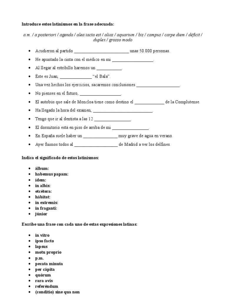 Ejercicios Latinismos