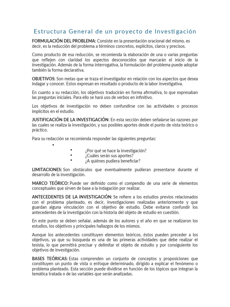 Estructura General de Un Proyecto Investigacion | Descargar gratis PDF ...