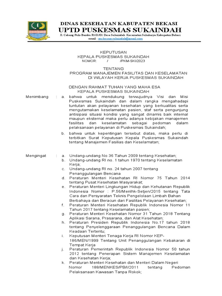 SK Manajemen Fasilitas Dan Keselamatan (MFK) | PDF