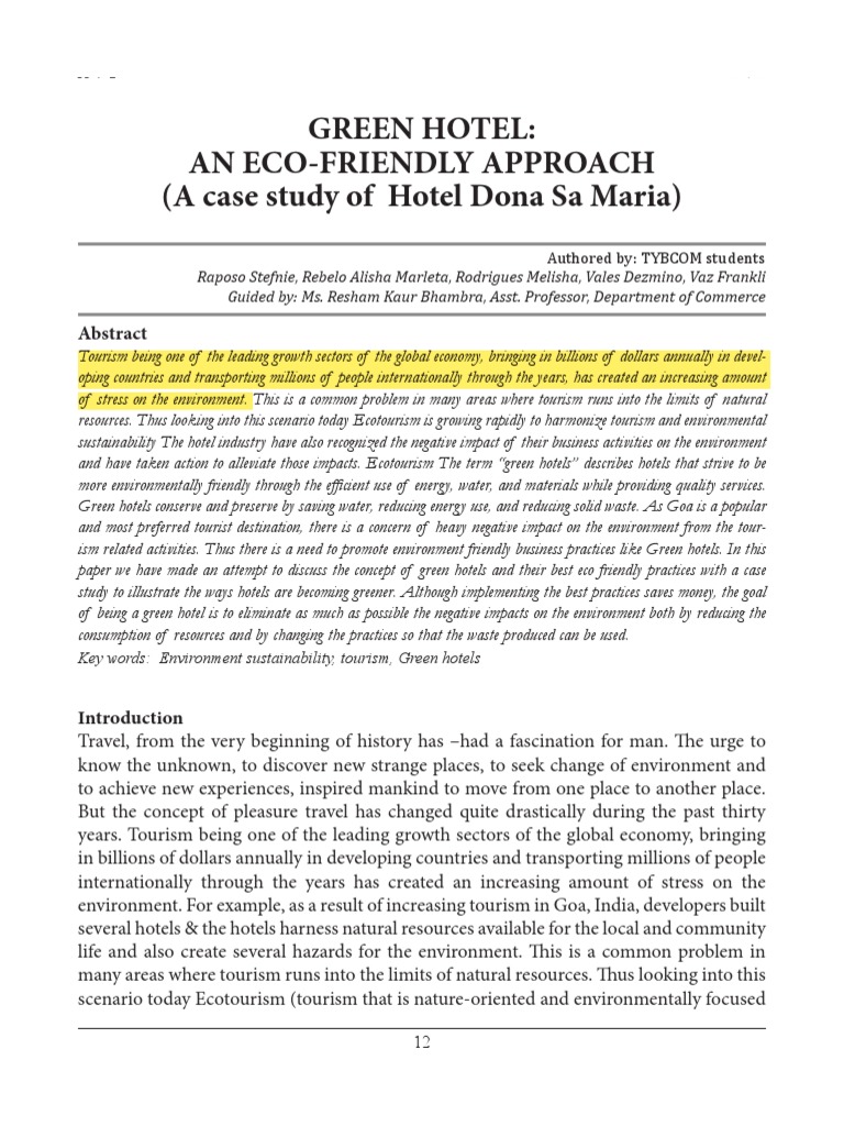 Eco-Friendly Practices in Hotels | PDF | Tourism | Sustainability