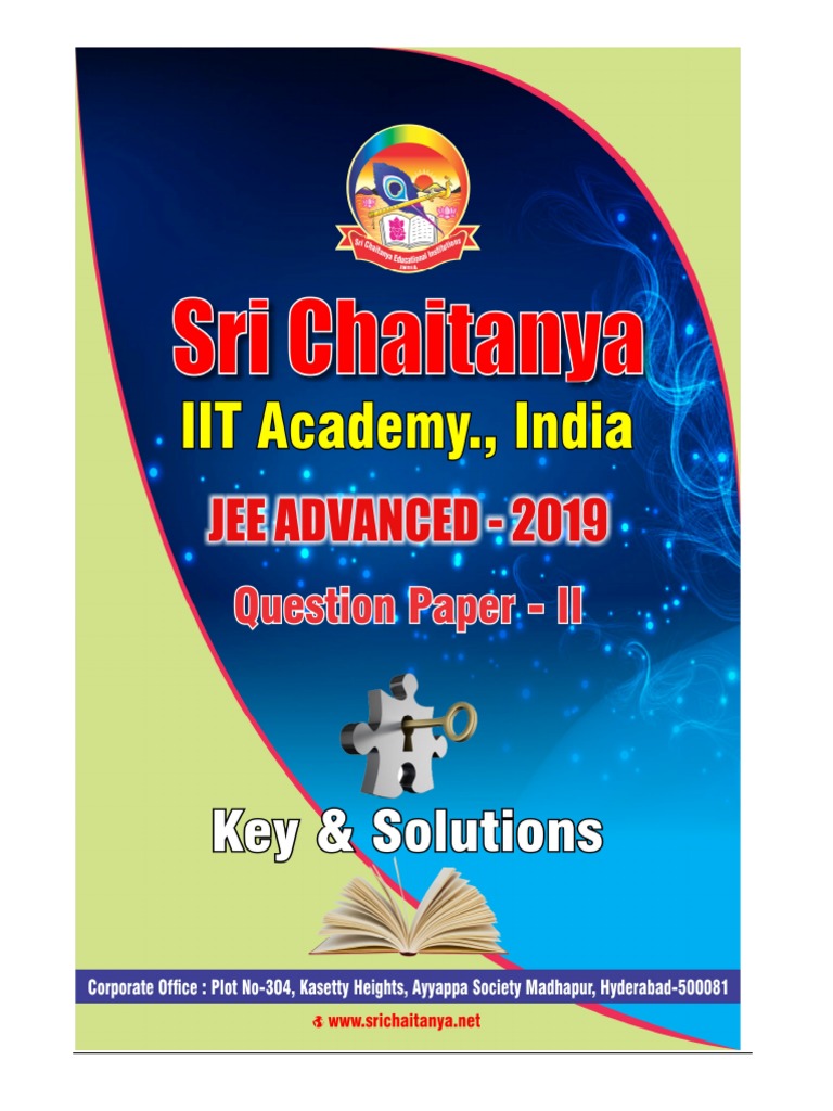 JEE Advanced 2019 Paper 2 Sri Chaitanya Answer Key Solutions | PDF