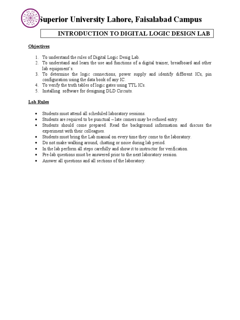 DLD Lab 1 | PDF | Logic Gate | Integrated Circuit