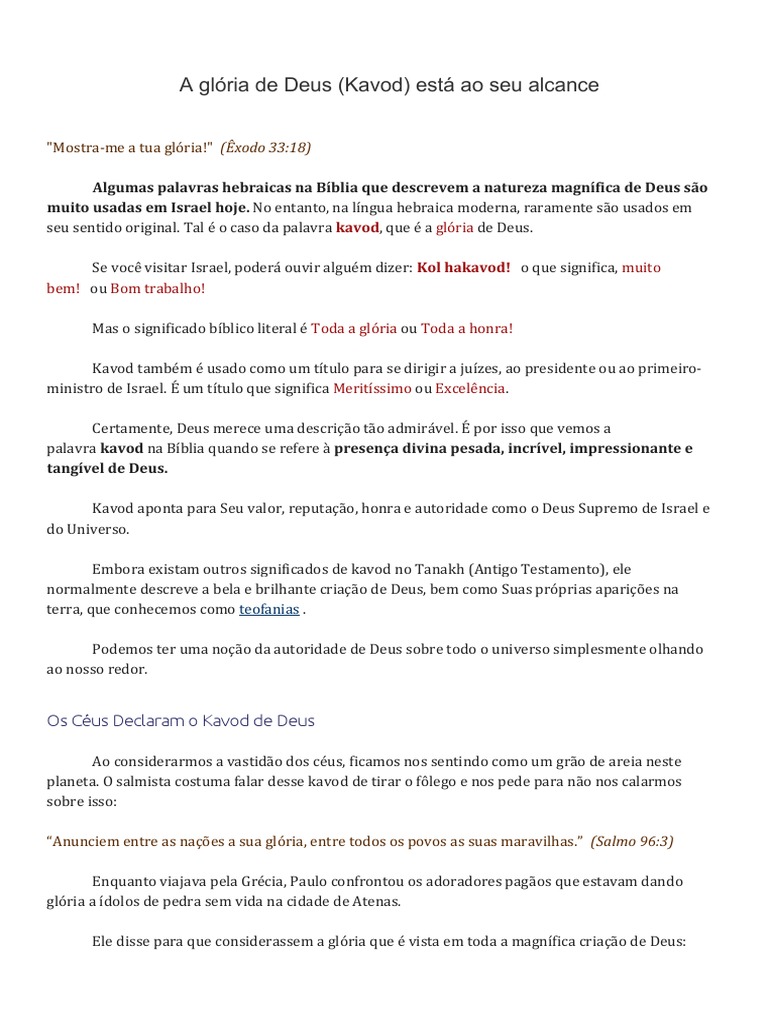 Significado da Glória de Deus (Kavod) | PDF