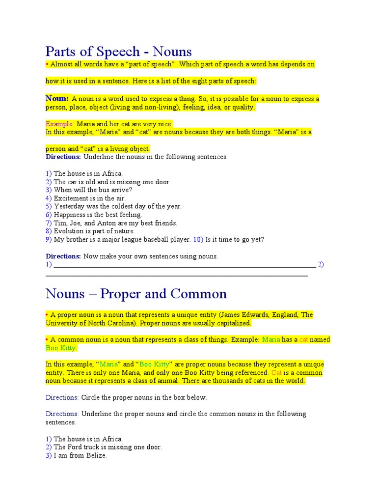 Parts of Speech ex | PDF