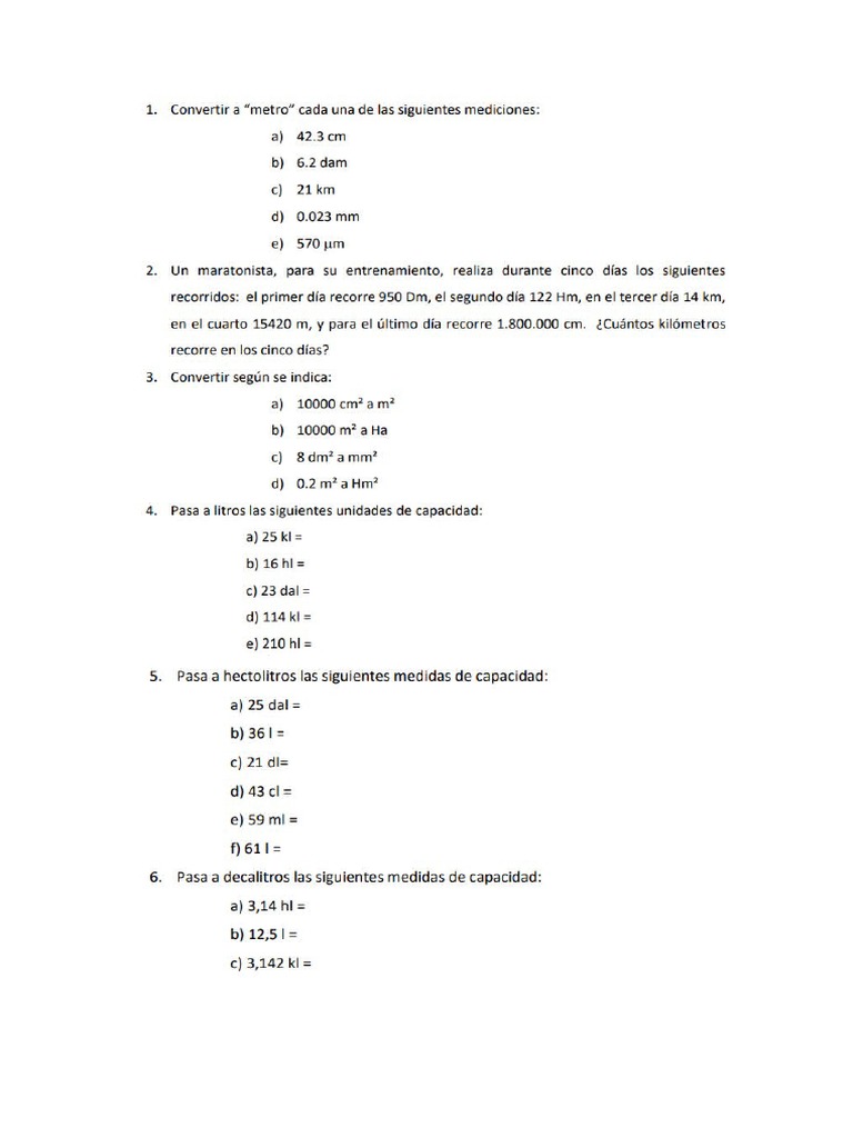 Ejercicios de Conversiones | PDF