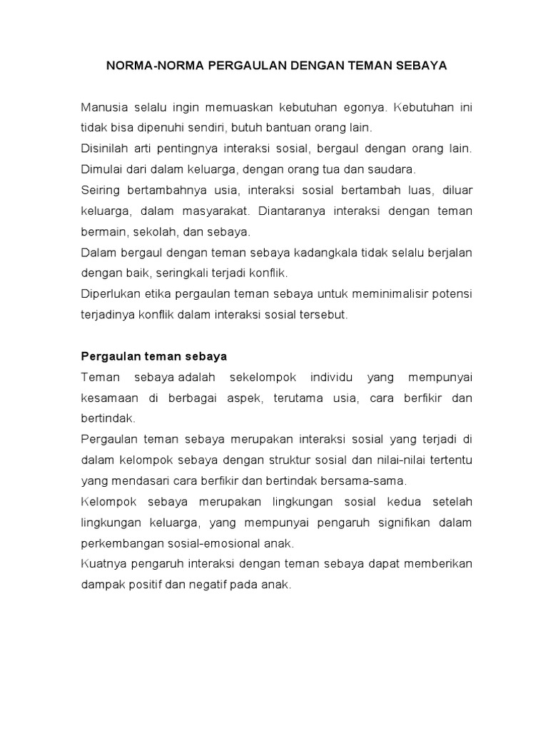 Norma-Norma Pergaulan Dengan Teman Sebaya | PDF