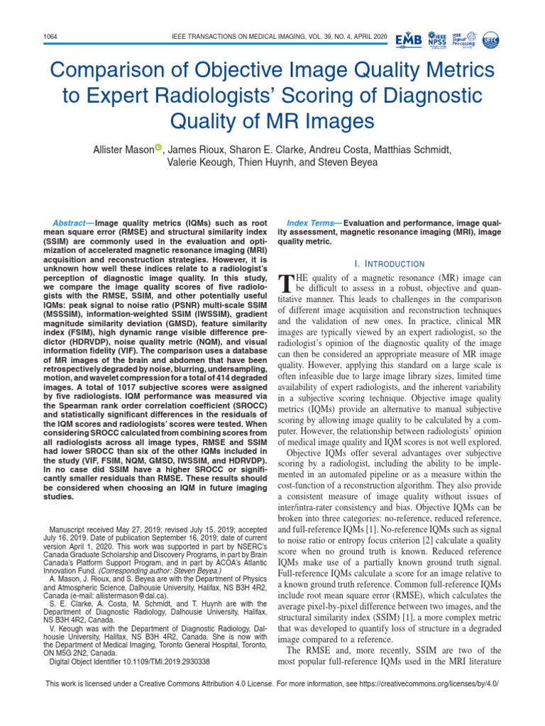 Comparison of Objective Image Quality Metrics To Expert Radiologists Scoring of Diagnostic ...