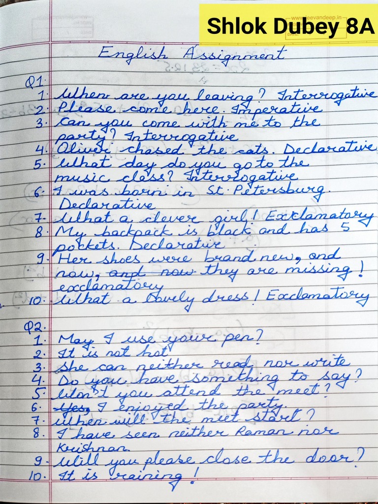 Shlok Dubey 8A - English Assignment | PDF