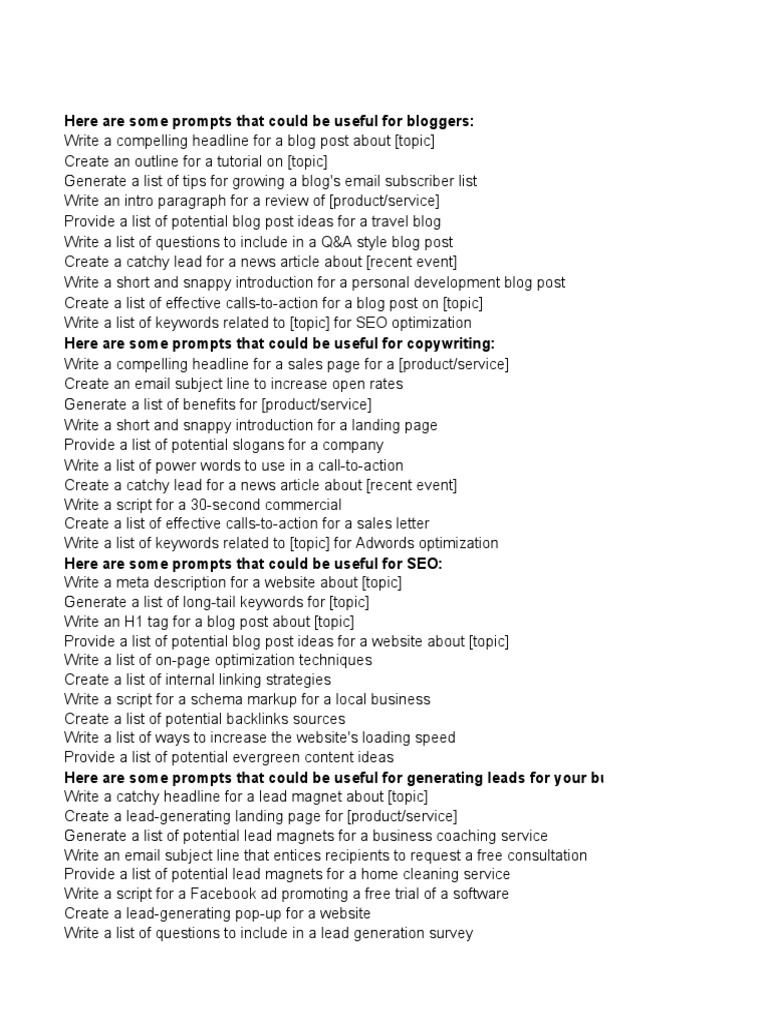 Marketing Prompts for Bloggers and Marketers | PDF | Search Engine ...