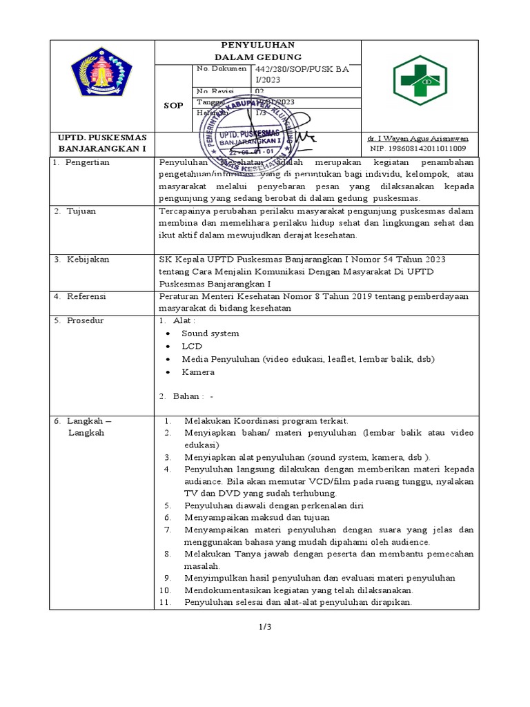 SOP Penyuluhan Dalam Gedung | PDF