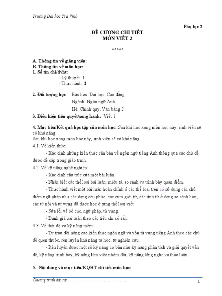 DE CUONG CHI TIET Viết 2 | PDF