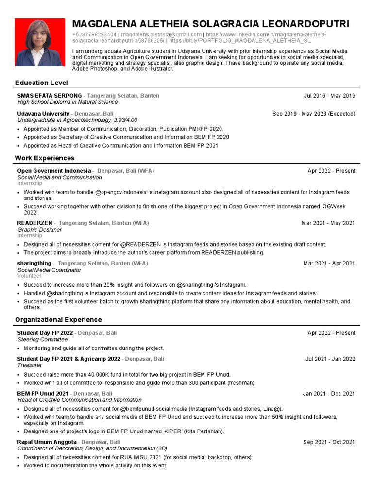 CV Usher - Magdalena Aletheia | PDF | Human Communication | Communication