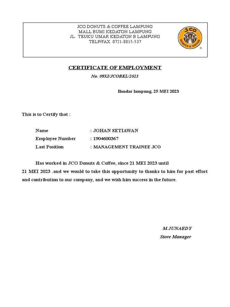 Certificate of Employment | PDF