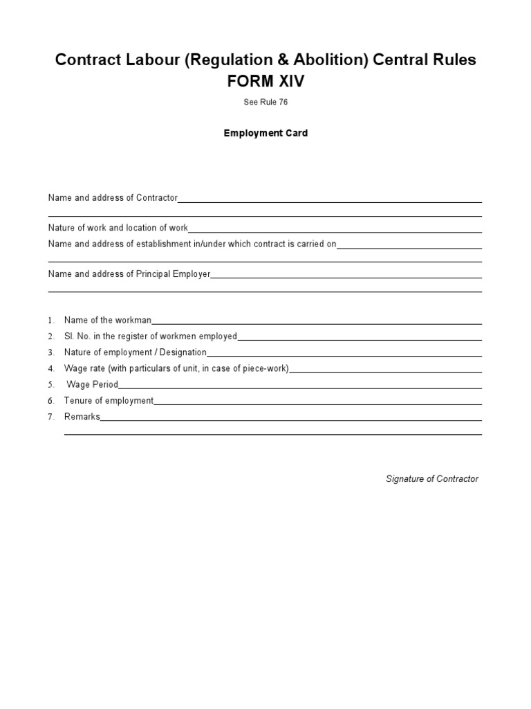 Employment Card Form XIV Guidelines | PDF | Law
