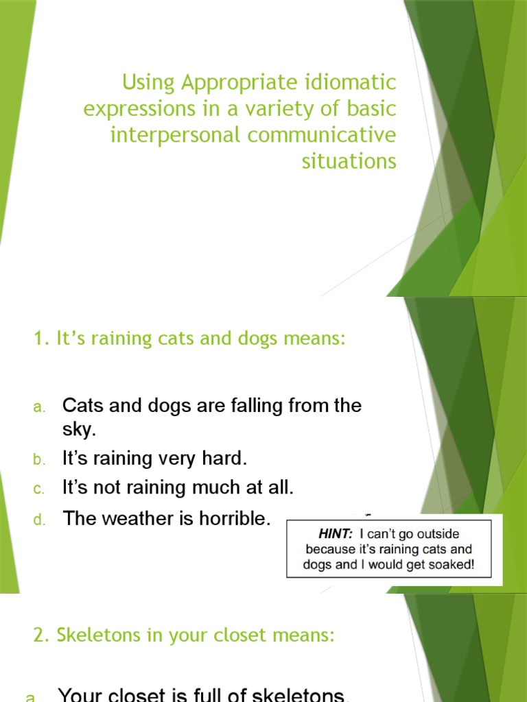 Using Appropriate idiomatic expressions in a variety of | PDF