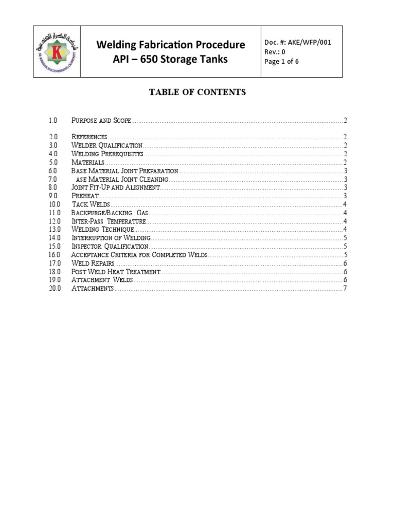 Welding Fabrication Procedure API 650 Tank | PDF | Welding | Construction