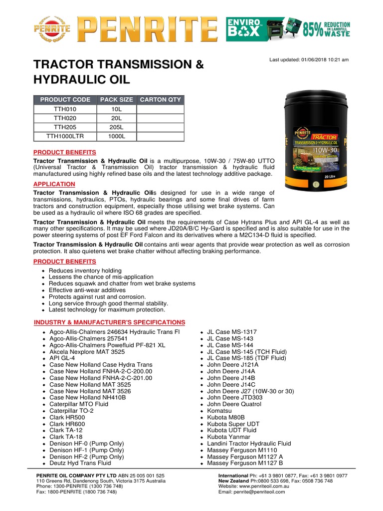 Tractor Transmission & Hydraulic Oil | PDF | Mechanical Engineering ...