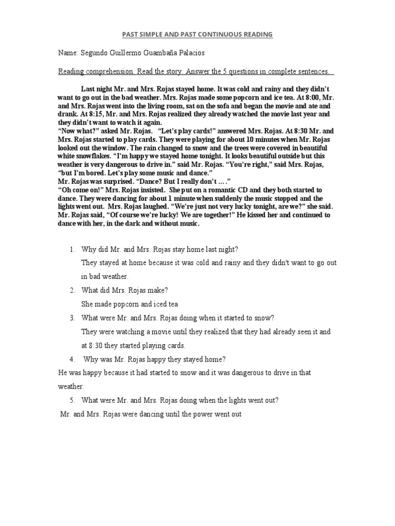 Past Simple and Past Continuous Reading | PDF