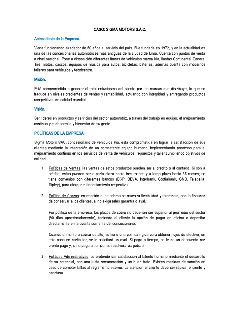 Evaluacion 2 (Caso Sigma Motors SAC) J38 | PDF