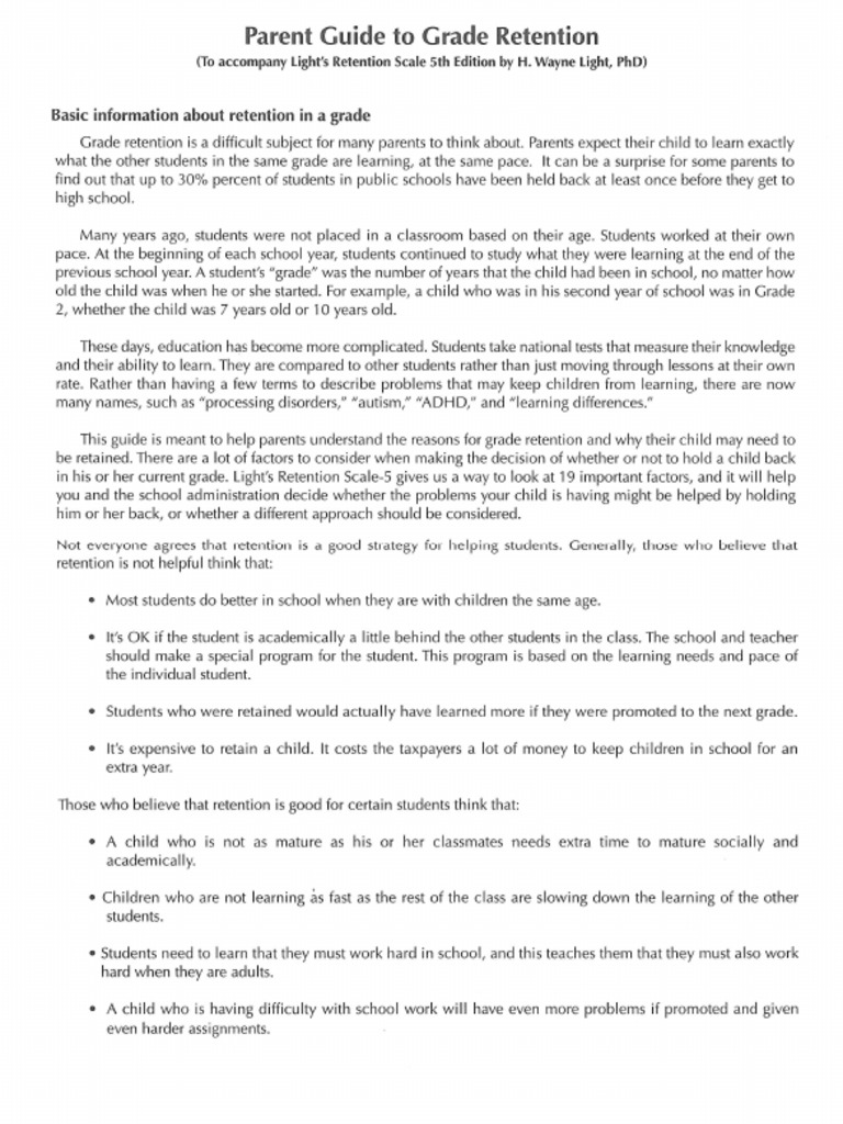 Parent Guide To Grade Retention | PDF