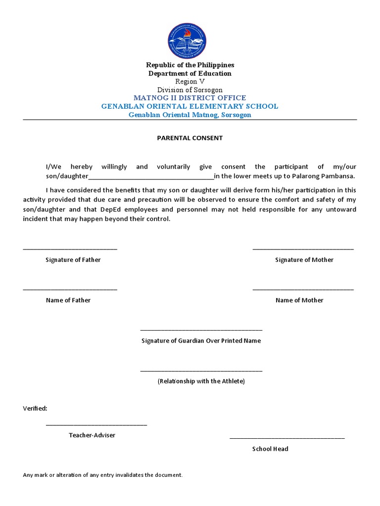 Parental Consent | PDF | Social Institutions | Philippines
