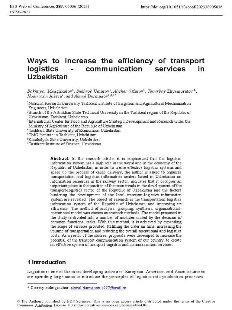 Ways To Increase The Efficiency of Transport Logis | PDF