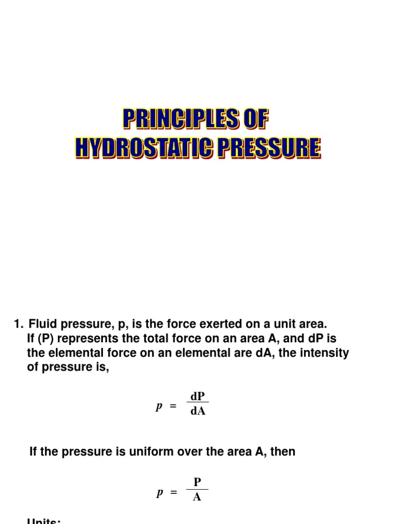 3 Principles Of Hydrostatic Pressure Pdf Pressure Pascal Unit