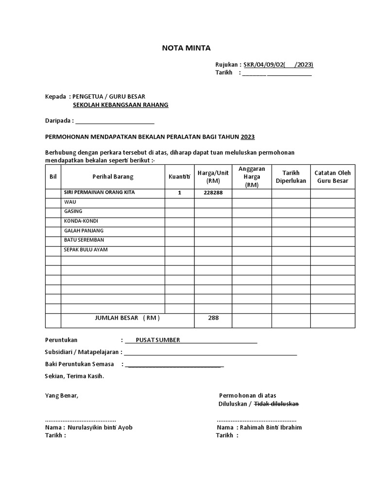 2ND Nota Minta JS Smart Solution 2023 | PDF