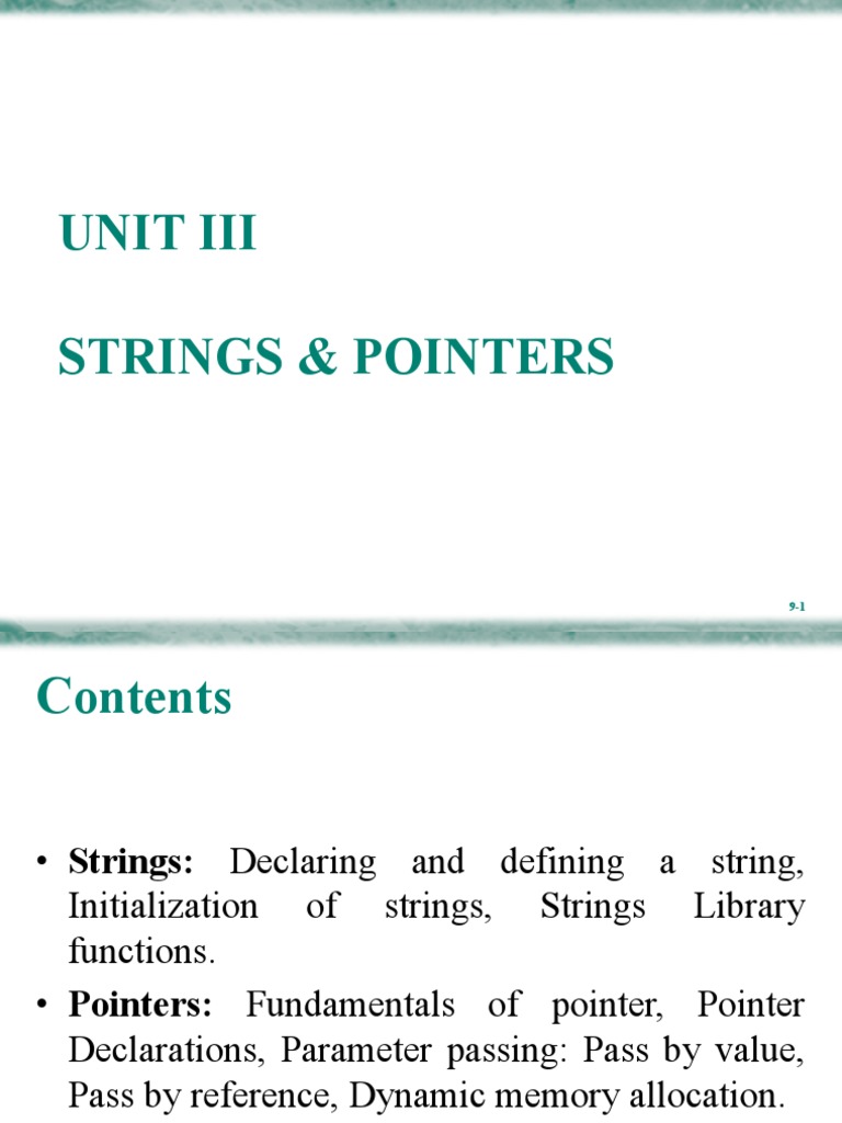 UNIT III 1 Strings | PDF | Pointer (Computer Programming) | String ... UNIT III 1 Strings | PDF | Pointer (Computer Programming) | String ...