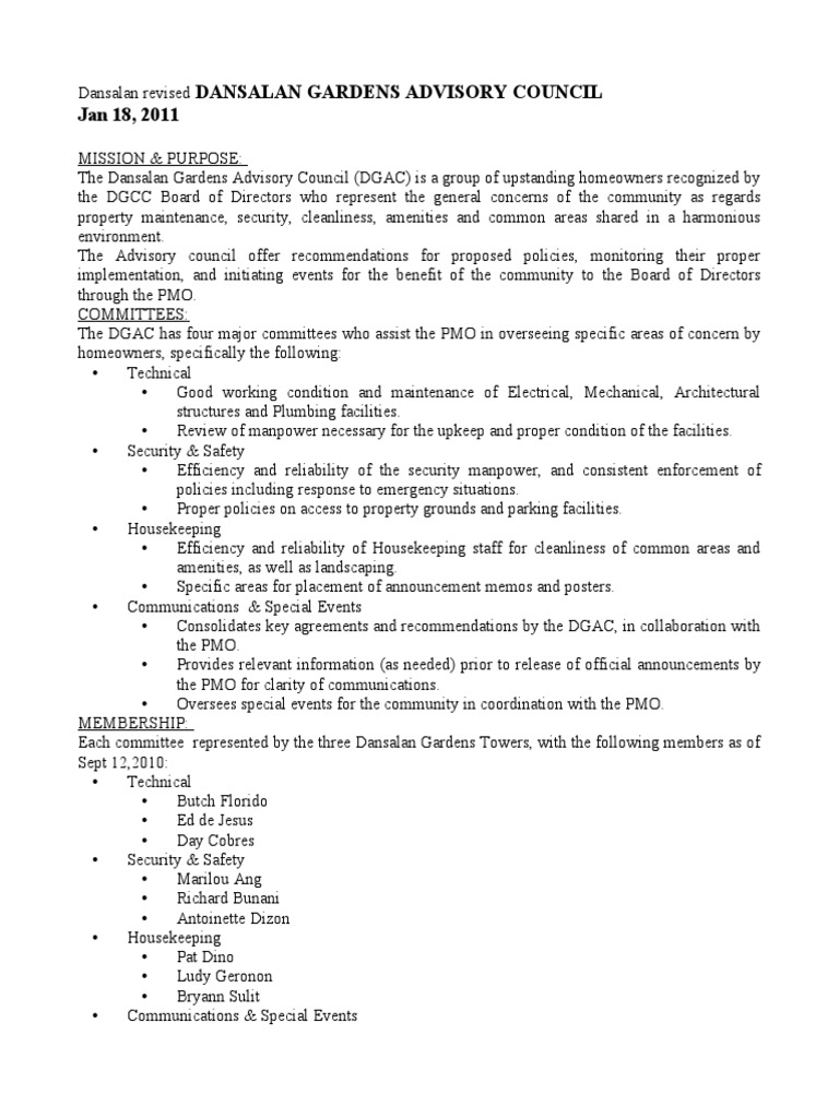 DANSALAN ADVISORY COUNCIL MISSION & STRUCTURE | PDF | Government
