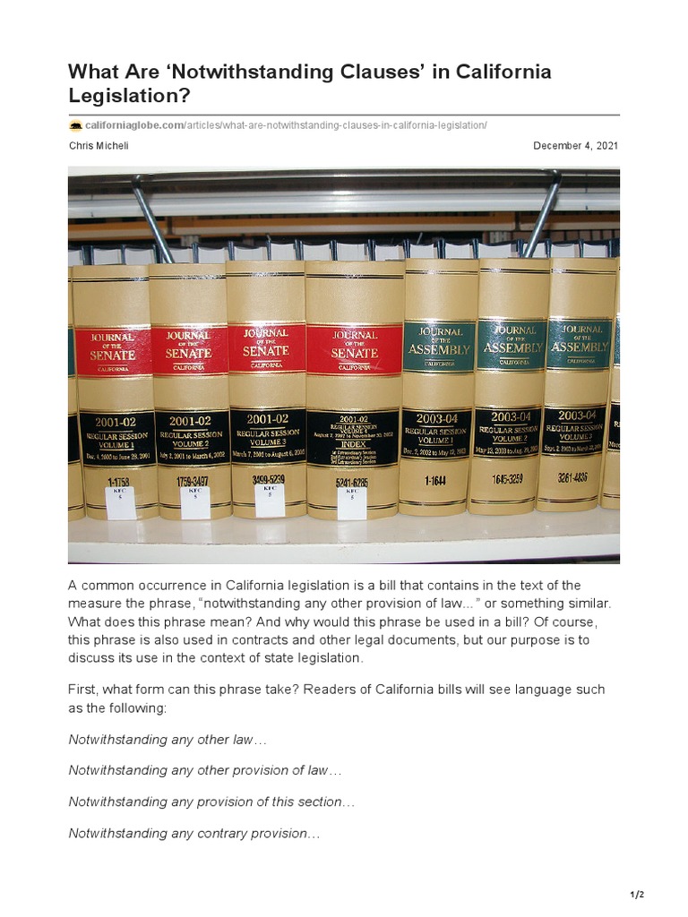 What Are Notwithstanding Clauses in California Legislation | PDF | Bill ...